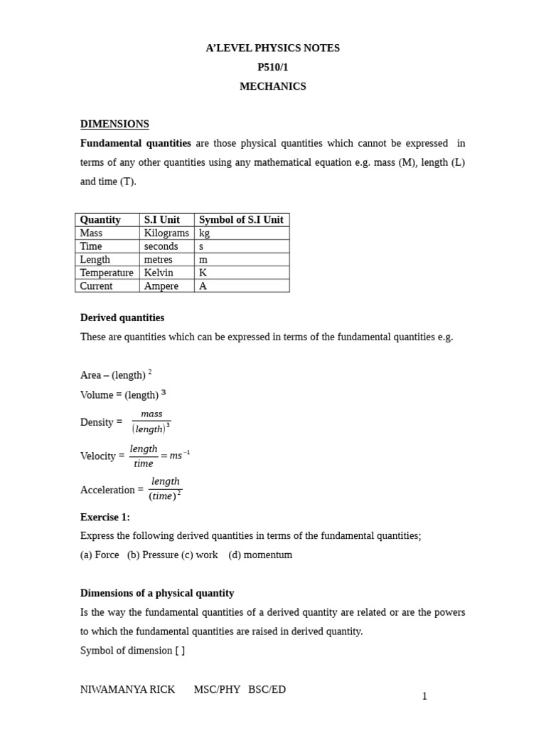 A-Level Physics Mechanics Notes | PDF | Friction | Collision