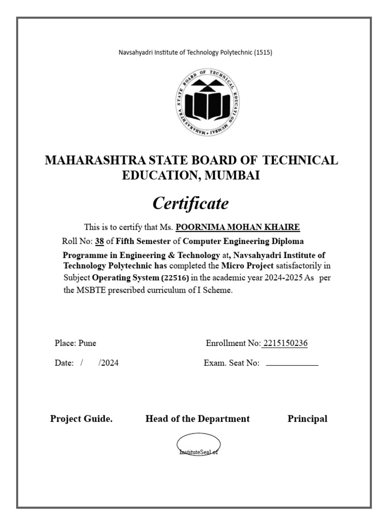 Certificate of Completion for Micro Project | PDF
