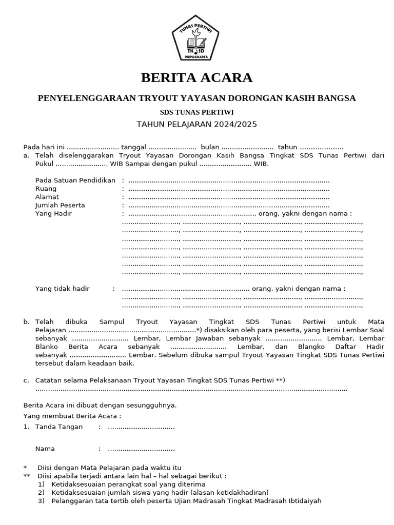 Berita Acara Tryout | PDF