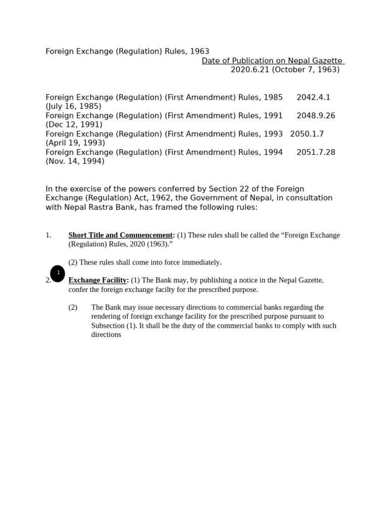 Foreign Exchange Regulation Rules, 2020 | PDF