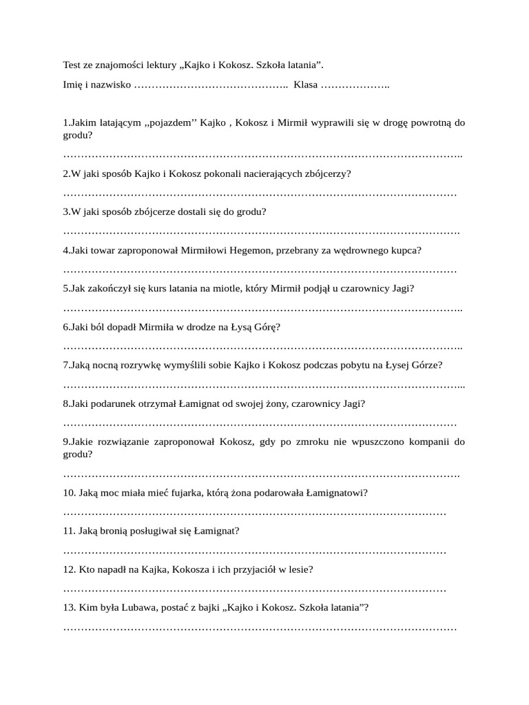 Test Ze Znajomości Lektury | PDF