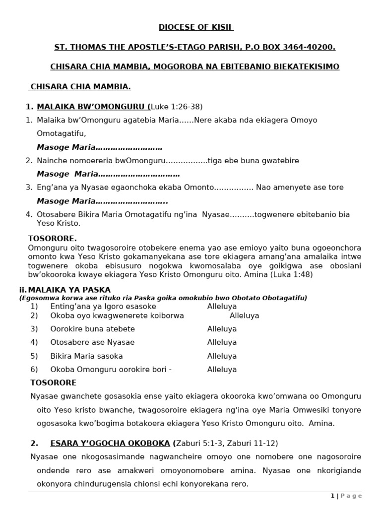 Chisara Chia Mambia Na Mogoroba | PDF