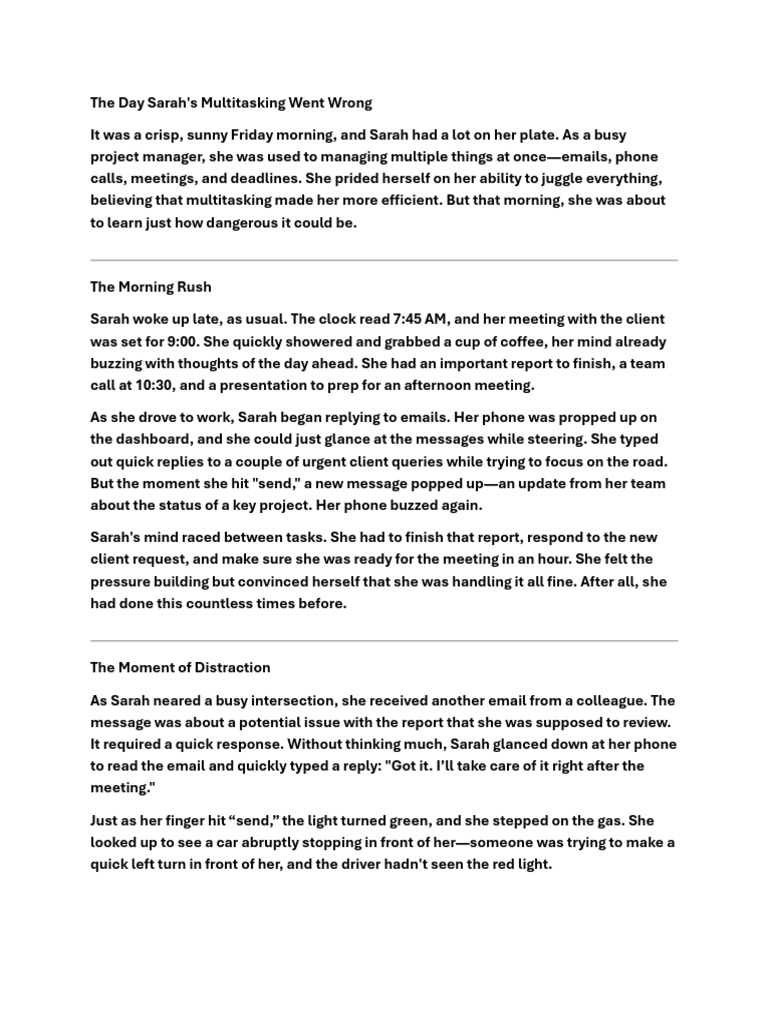 The Day Sarah's Multitasking Went Wrong | PDF