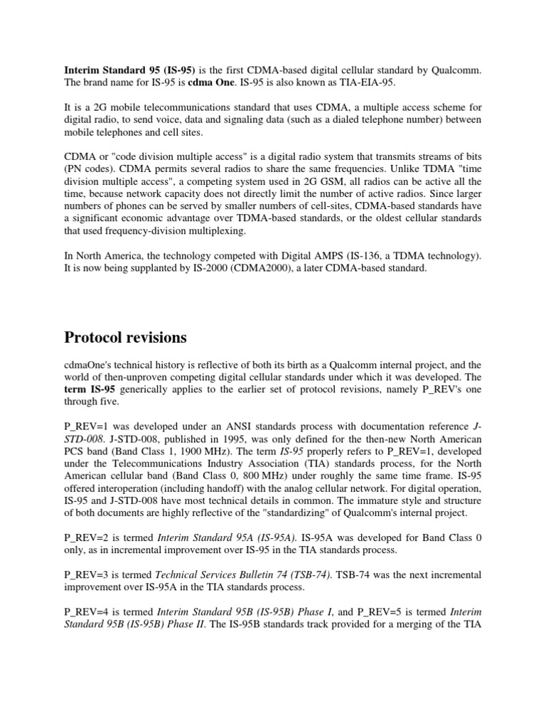 Interim Standard 95 | PDF | Networks | Physical Layer Protocols
