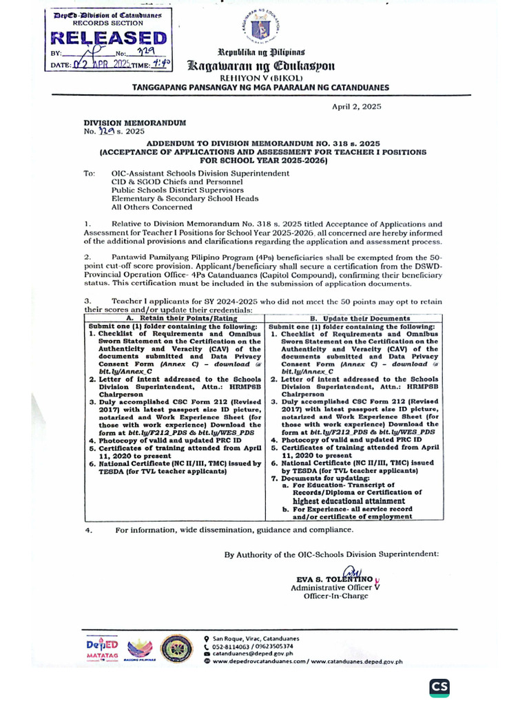 REC-DM-329, S.2025 Addendum To DM 318, s.2025 (Acceptance of ...