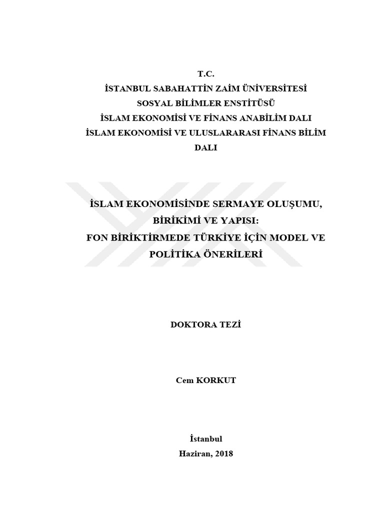 Slam Ekonom S Nde Sermaye Olu Umu, B R K M Ve Yapisi: Fon B R KT Rmede ...