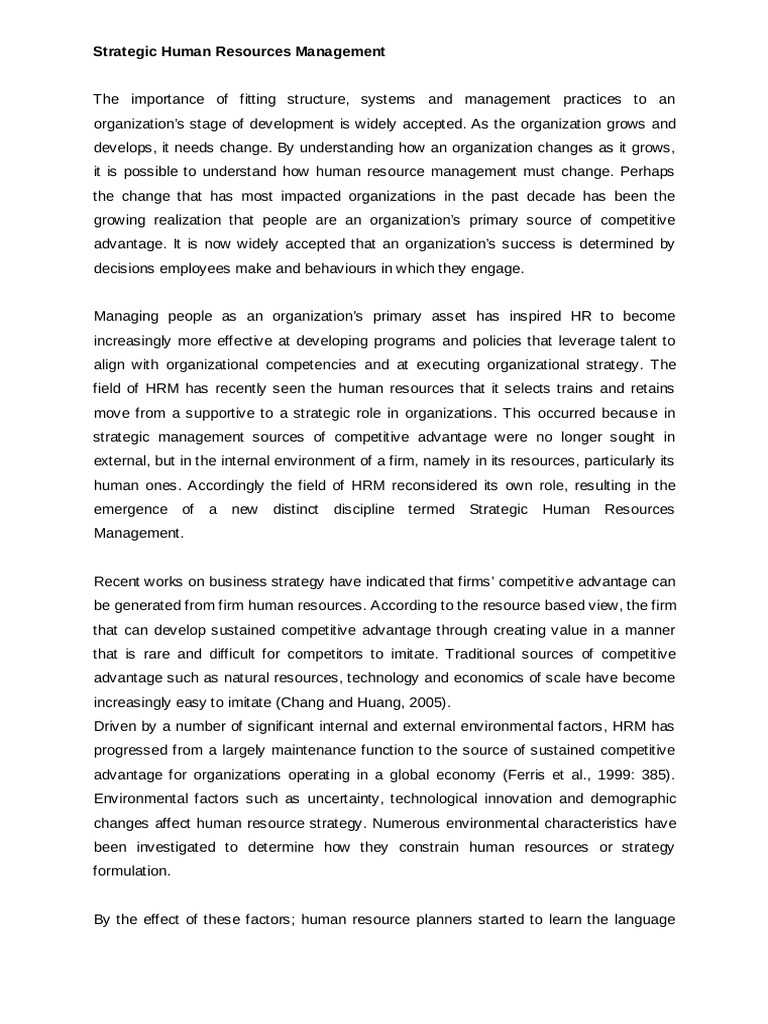 Strategic Human Resources Management | PDF | Human Resource Management ...