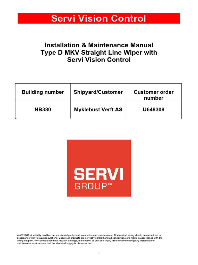 Servi Vision Wiper Installation Manual | PDF | Screw | Power Inverter