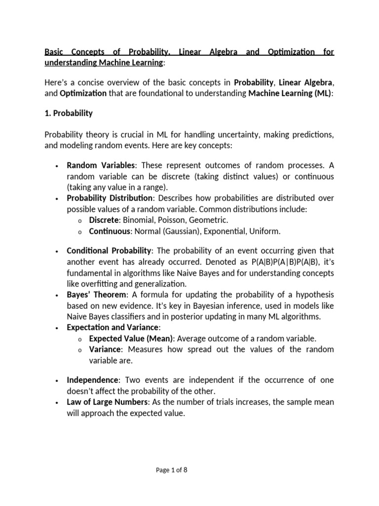 Basic Concepts For Understanding ML & DL | PDF | Matrix (Mathematics ...