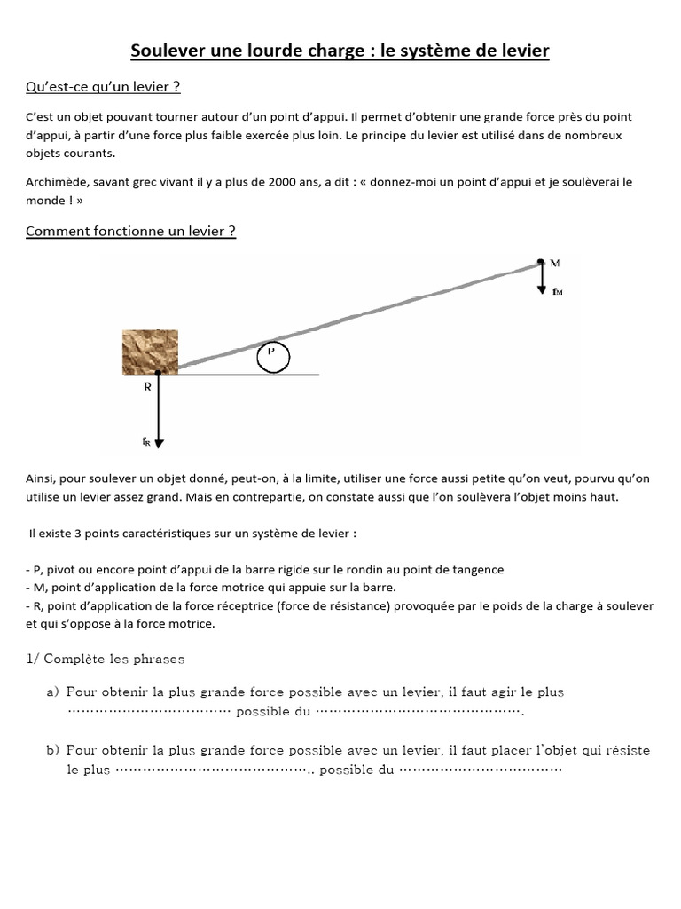 Principe du levier expliqué au CE2 | PDF
