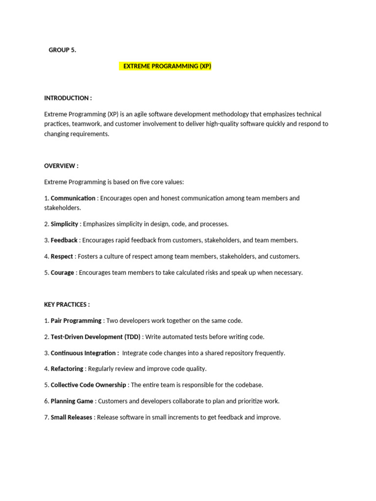 EXTREME PROGRAMMING WPS Office1 A | PDF | Agile Software Development | Software Engineering