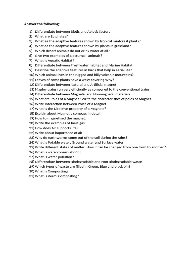 Revision WS Class 6 | PDF