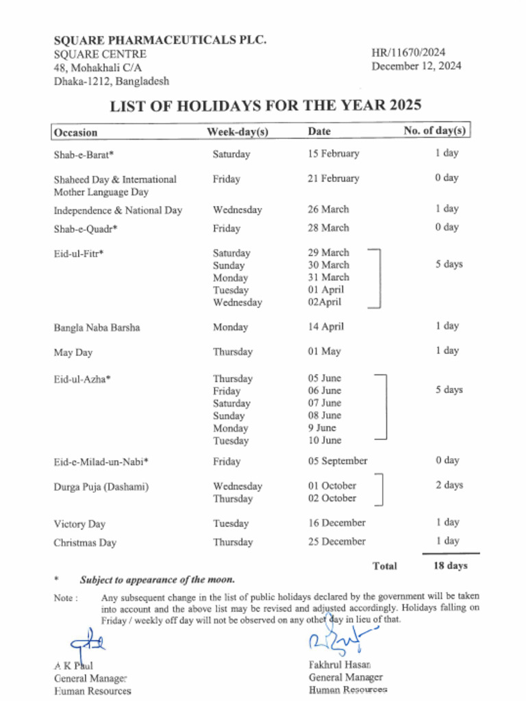 Holiday Circular2025 | PDF