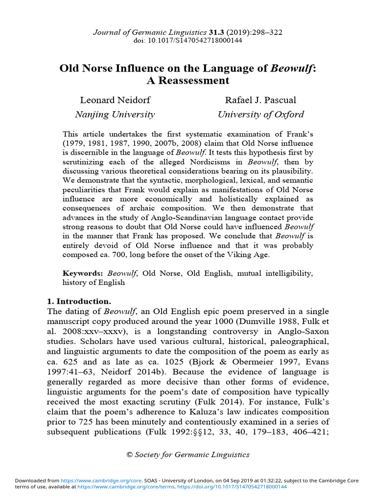 Reassessing Old Norse in Beowulf | PDF | English Language | Beowulf
