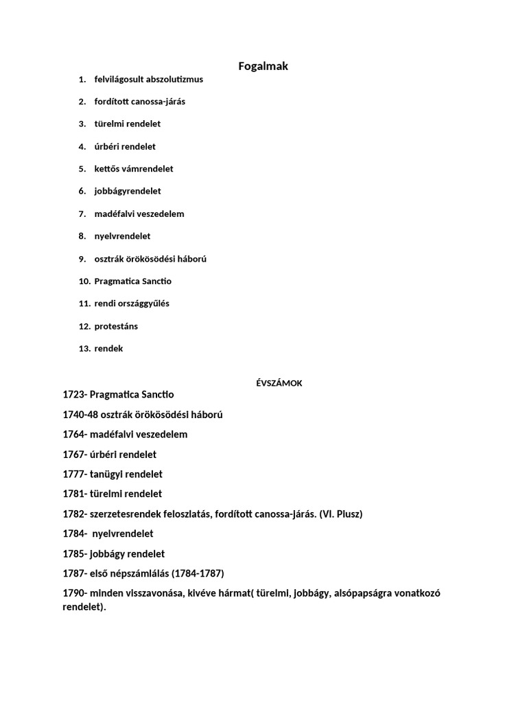 Osszefoglalas Maria Terezia II. Jozsef | PDF