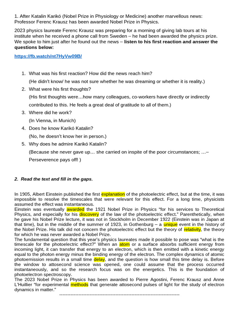 Nobel_prize_Teachers_notes (1) | PDF | Photoelectric Effect ...