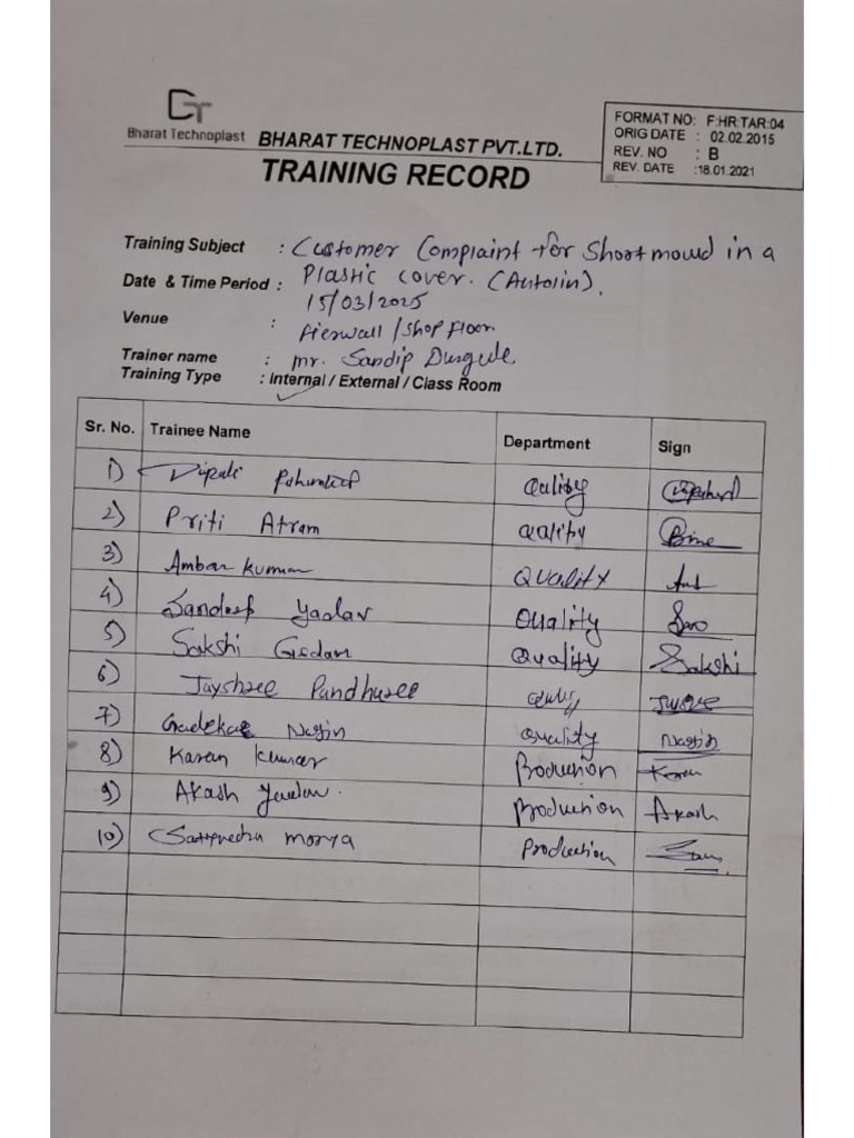 Training Record | PDF