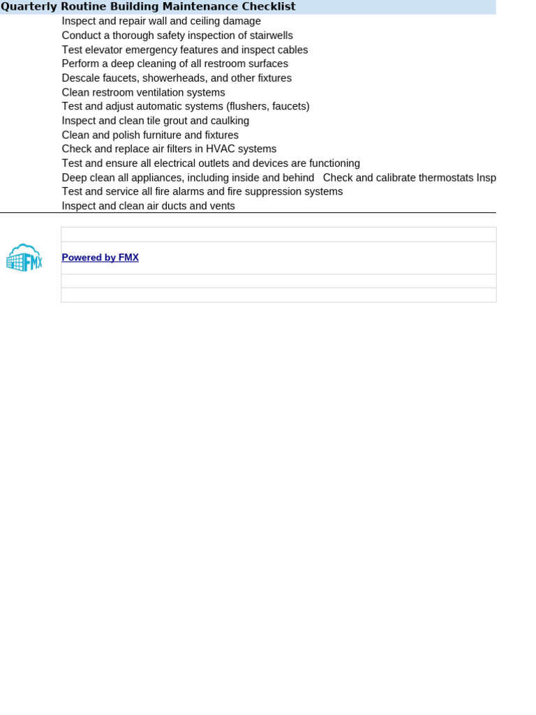 Quarterly Routine Building Maintenance Checklist | PDF