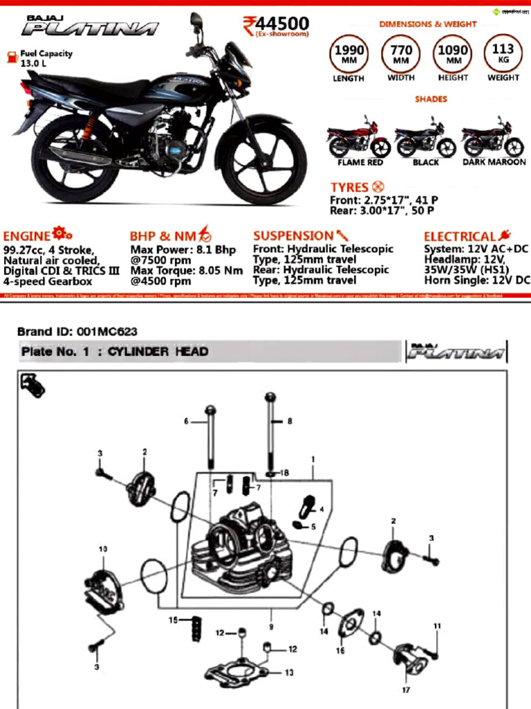 BAJAJ PLATINA - 100 Parts Catalogue | PDF