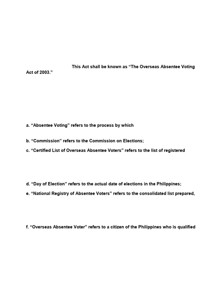 Overseas Absentee Voting by Qualified Citizens of The Philippines ...