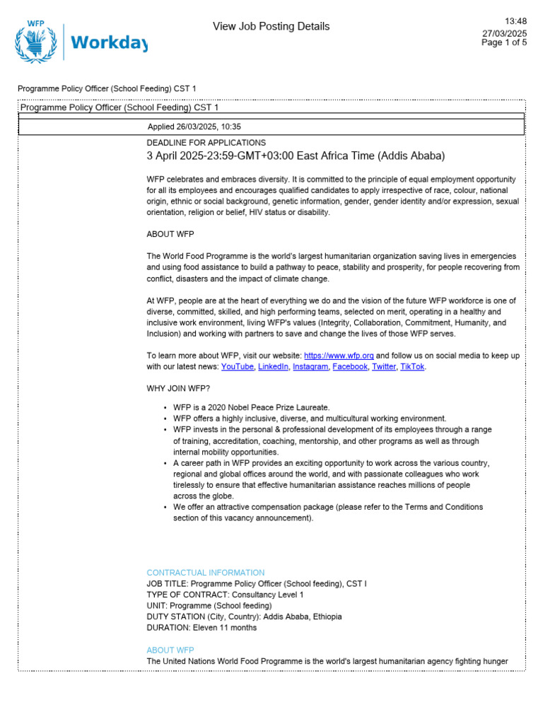 View Job Posting Details | PDF | World Food Programme