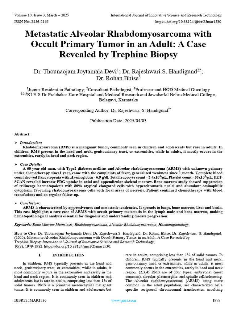 Metastatic Alveolar Rhabdomyosarcoma with Occult Primary Tumor in an ...