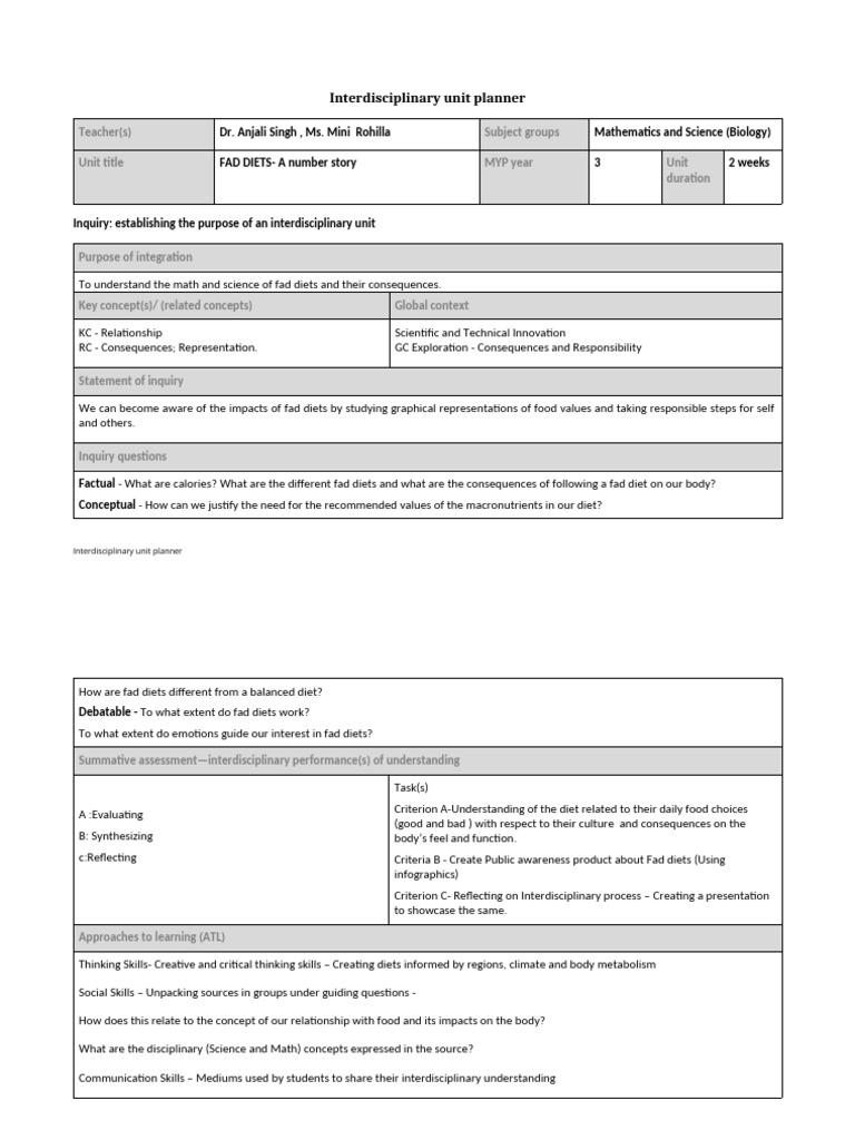 MYP 3 Unit Planner IDU Math & Science 2024-25 | PDF ...