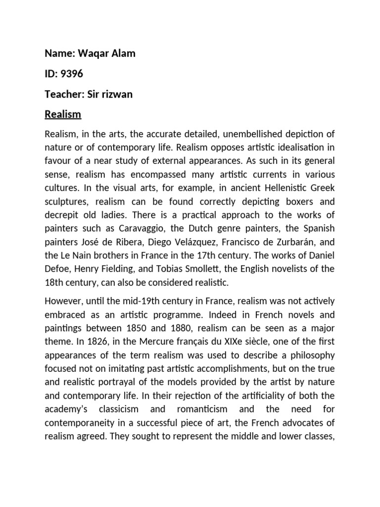 9396 Waqar Alam Teacher Sir Rizwan | PDF | Literary Realism | Realism ...