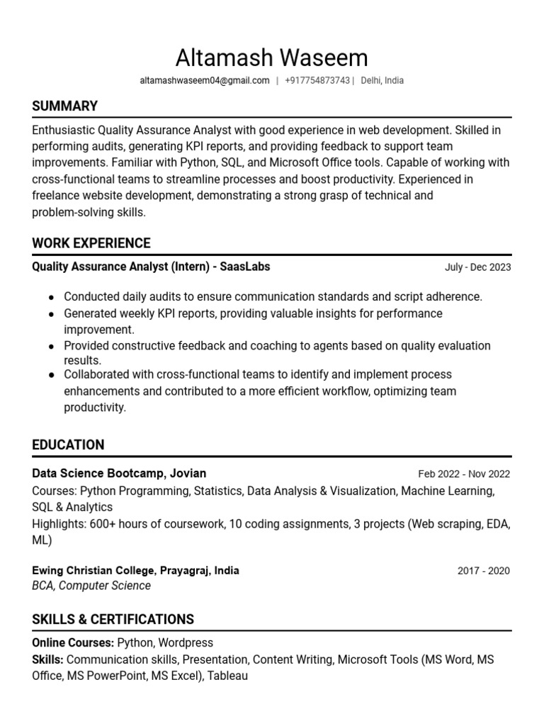 Altamash Waseem - Resume | PDF