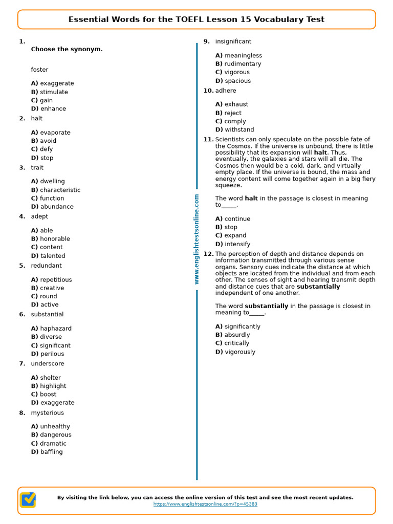 TOEFL Vocabulary Test: Essential Words | PDF | Giant Panda | Water