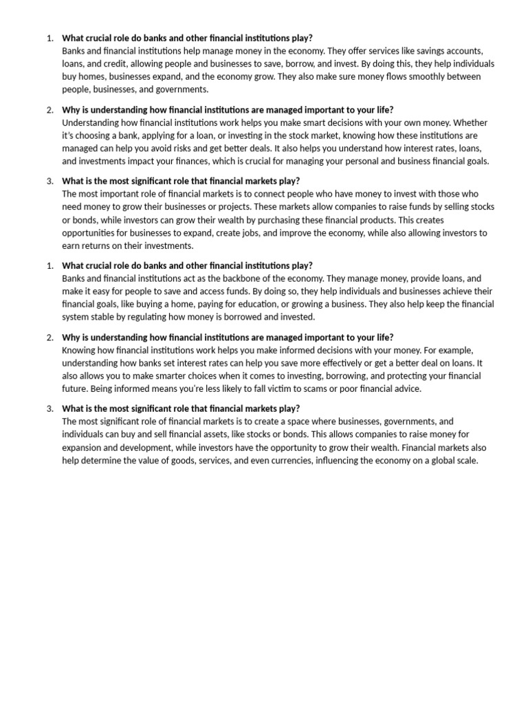 What Crucial Role Do Banks and Other Financial Institutions Play | PDF ...