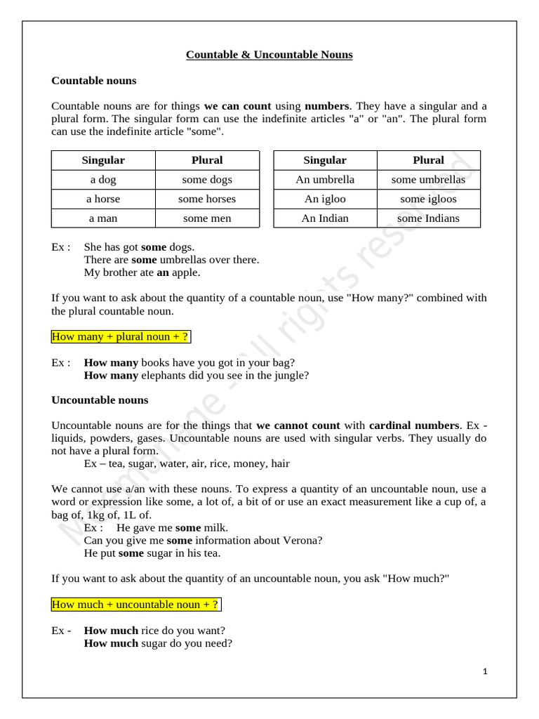 2. Countable & Uncountable nouns | PDF | Plural | Noun