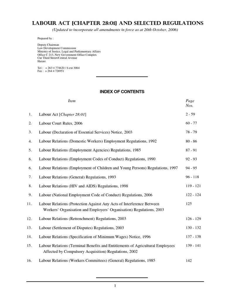 Zimbabwe Labour Act Overview | PDF | Labour Law | Employment