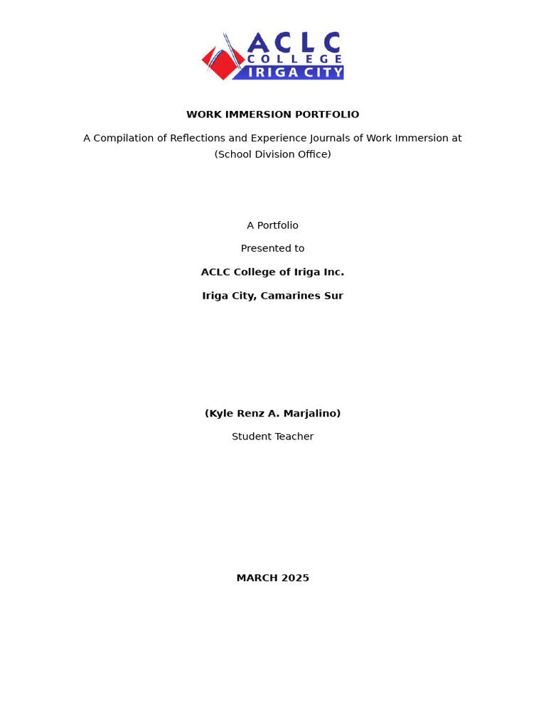 Work Immersion Portfolio | PDF | Behavior Modification | Learning