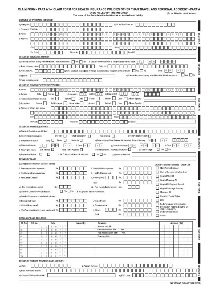 IRDA Claim Form | PDF