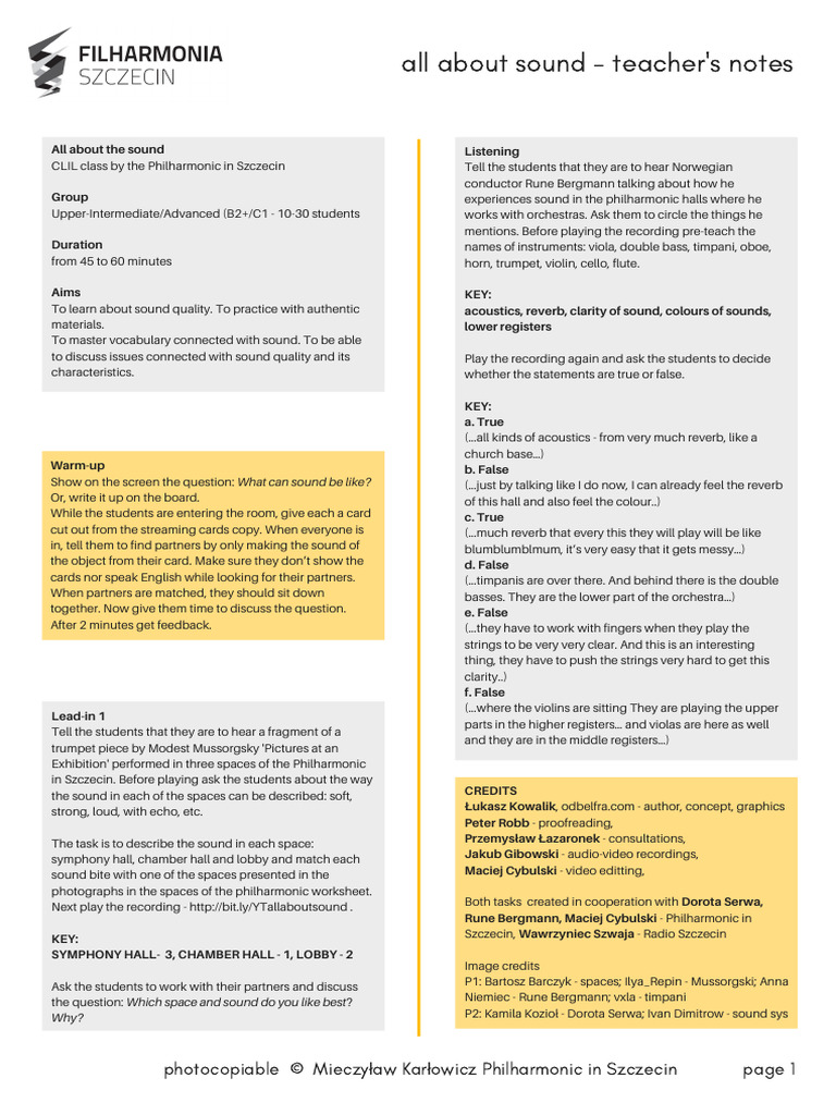Teacher's Notes on Sound Quality | PDF | Double Bass | Orchestras