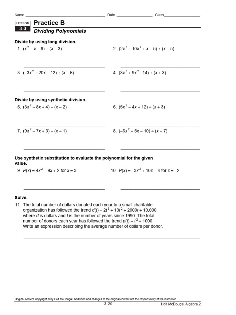 Algebra 2 Dividing Polynomials | PDF | Polynomial | Algorithms