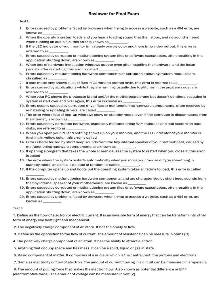 Review-Questions TLE 9 Q4 | PDF | Direct Current | Alternating Current