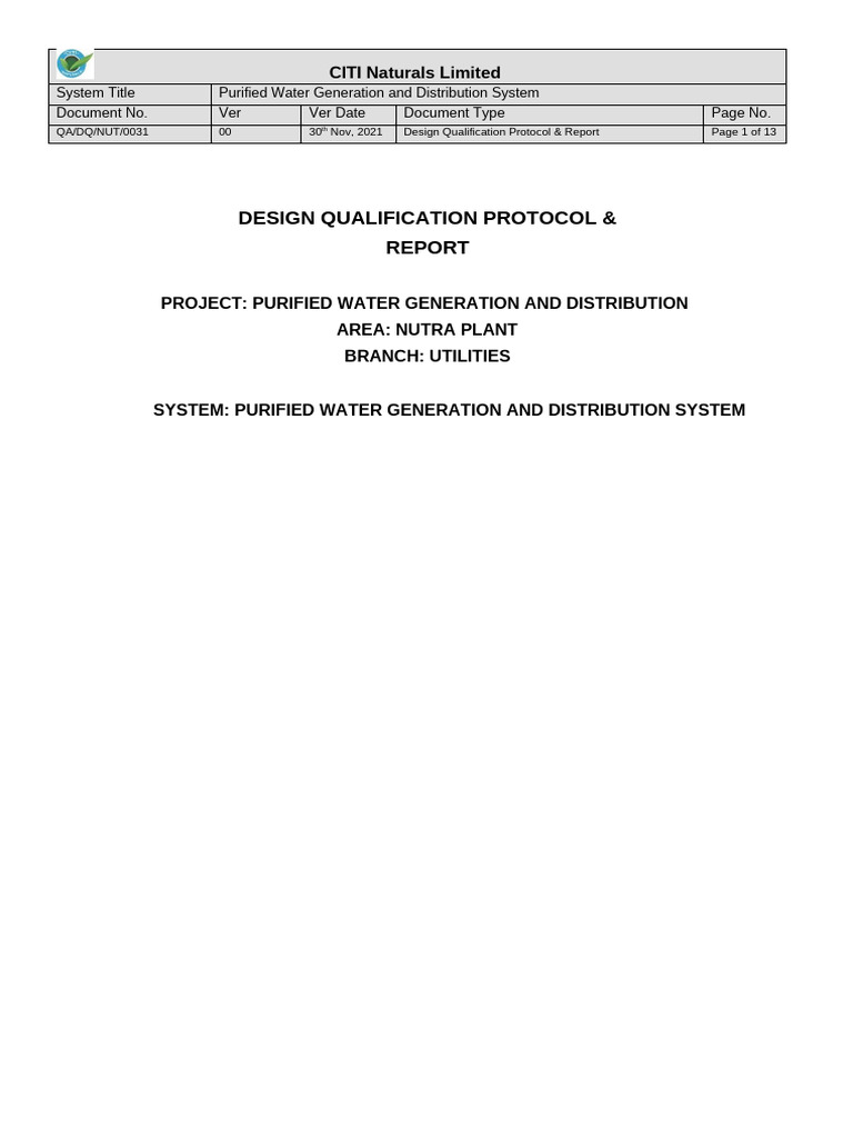 DQ Purified Water Generation and Treatment Plant | PDF | Filtration ...