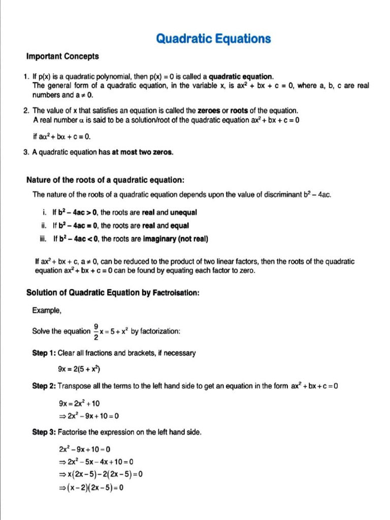 Quadratic Equations Class X | PDF | Quadratic Equation | Equations