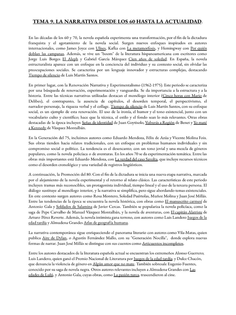 Tema 9 de Lengua | PDF | Novelas | Literatura latinoamericana
