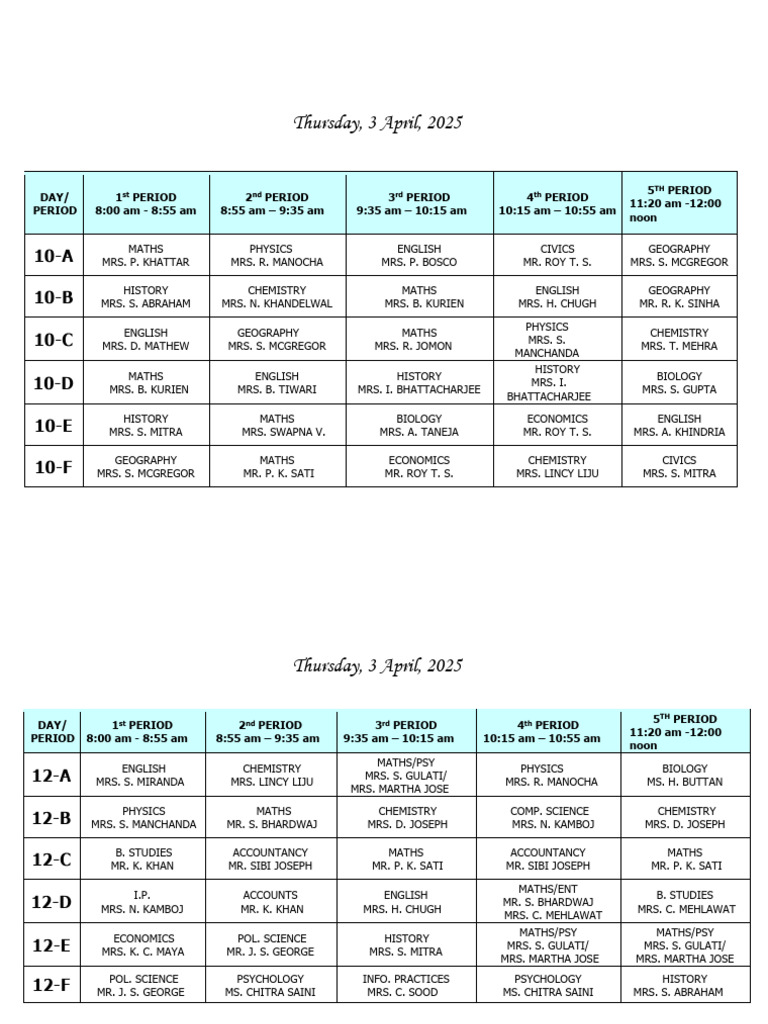 Class 10 & 12 Exam Timetable 2025 | PDF