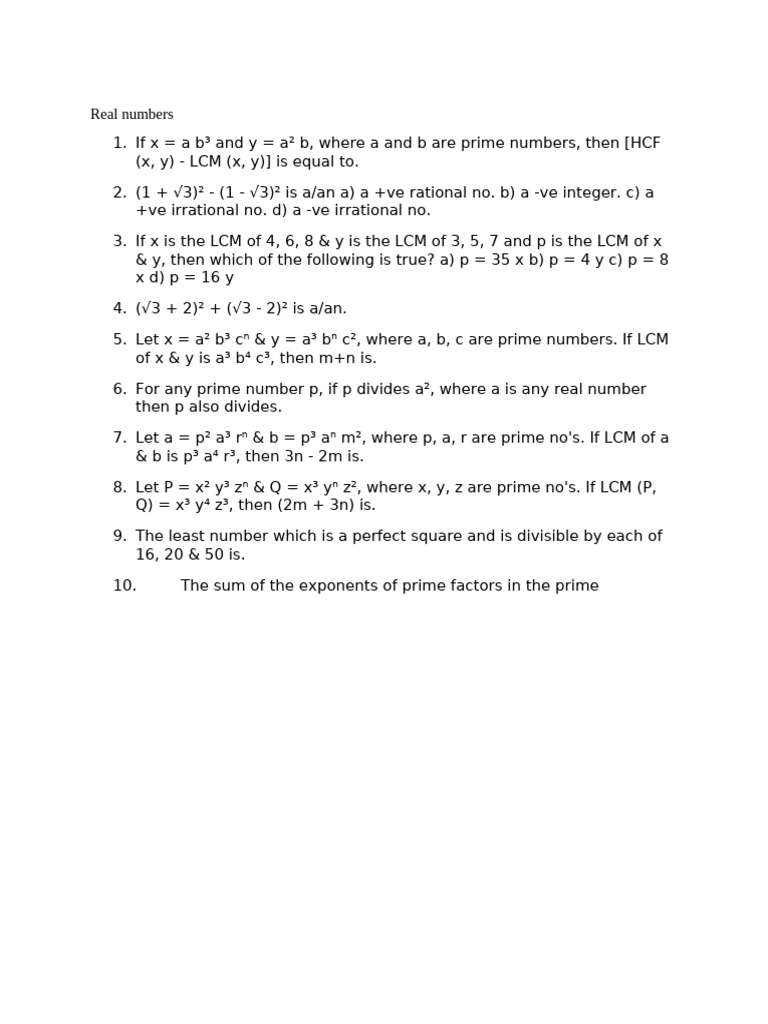 Real Numbers: HCF, LCM, and Prime Factors | PDF