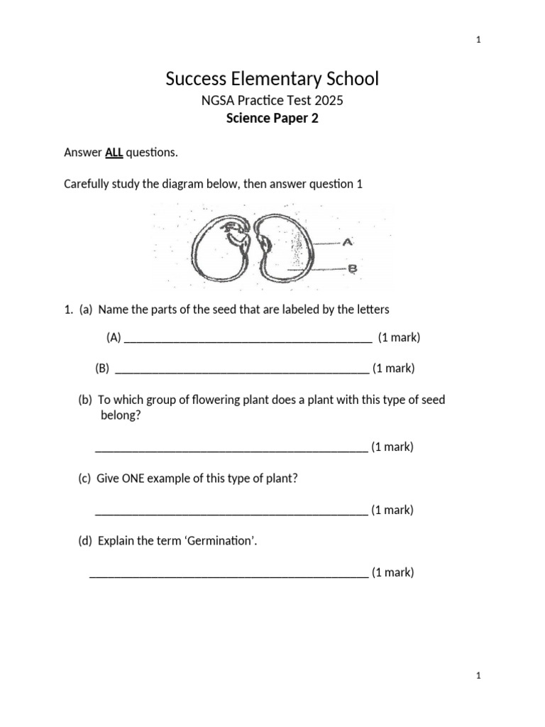 NGSA Practice Test 2025 Science Paper 2 SUN | PDF | Foods | Organisms
