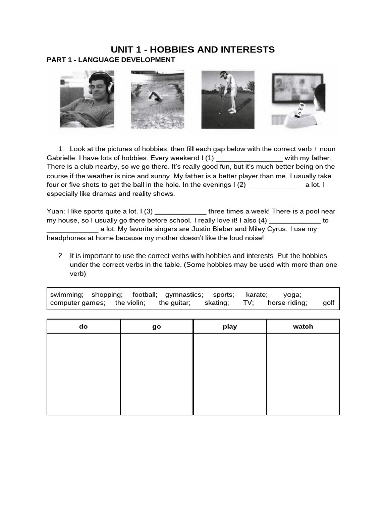 Unit 1 - Hobbies and Interests | PDF | Verb | Linguistic Morphology