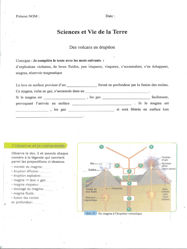 Évaluation SVT L'origine Du Volcanisme | PDF