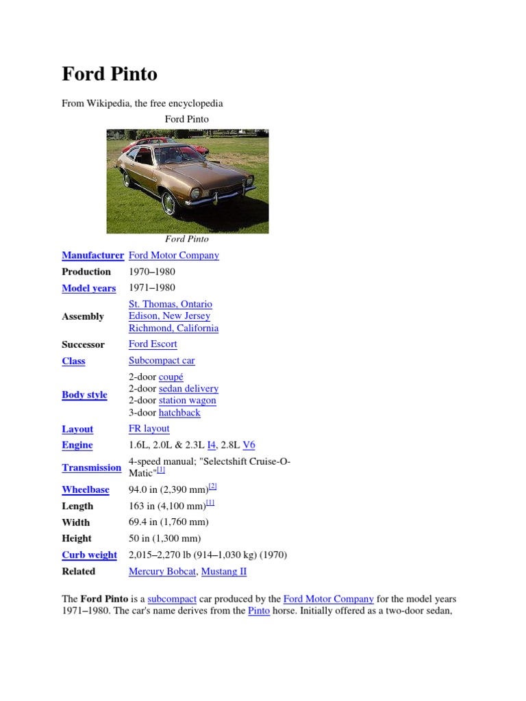 Ford Pinto | PDF | Ford Motor Company | Automobile Layouts