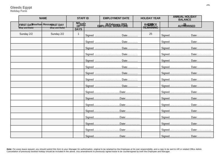 Holiday 2025 Sheet - Nourhan Hossam | PDF