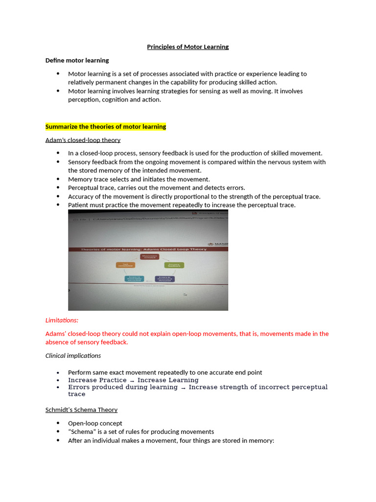 Principles of Motor Learning Explained | PDF | Perception | Mental ...