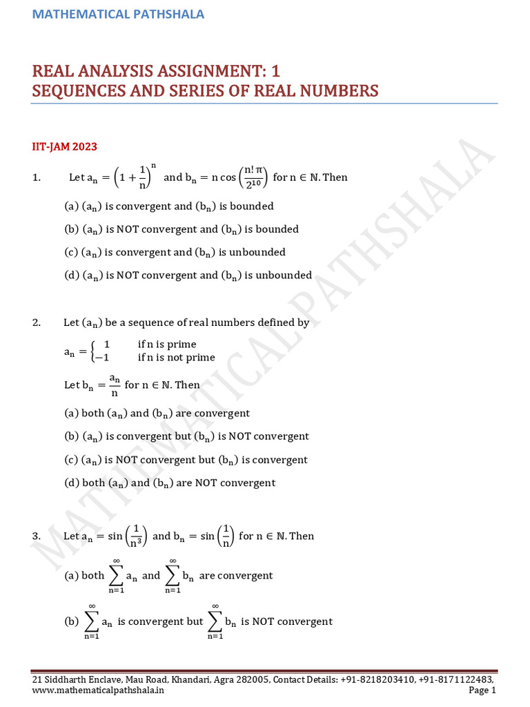 REAL ANALYSIS ASSIGNMENT 1 Aac913ec c461 4f72 9bc9 3eed8fc110b7 | PDF | Sequence | Real Number